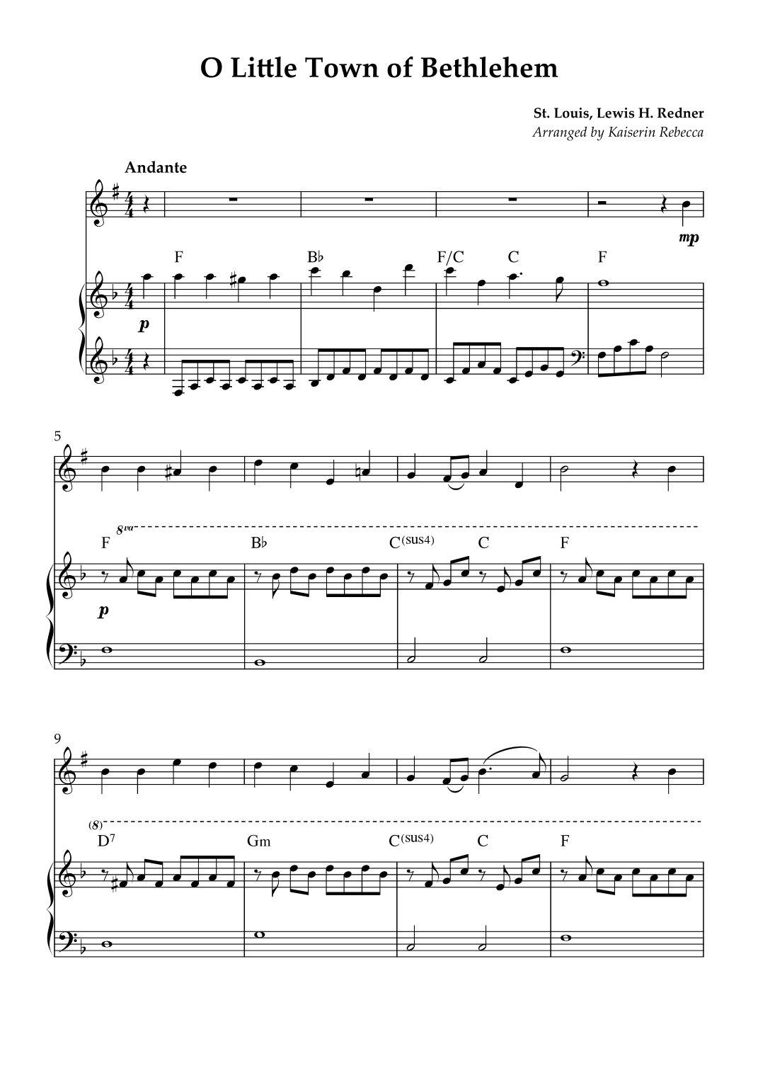 O Little Town of Bethlehem by St. Louis, Lewis H. Redner Sheet Music ...