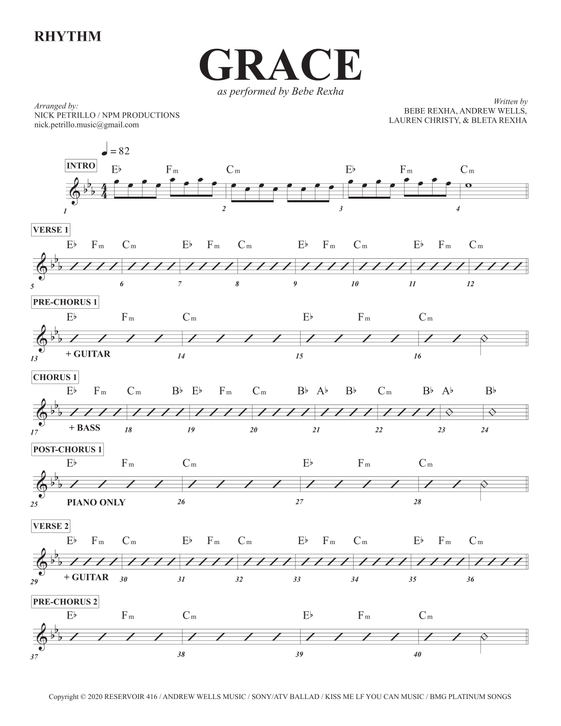 Grace (arr. Nick Petrillo) by Bebe Rexha Sheet Music for Lead Sheet ...
