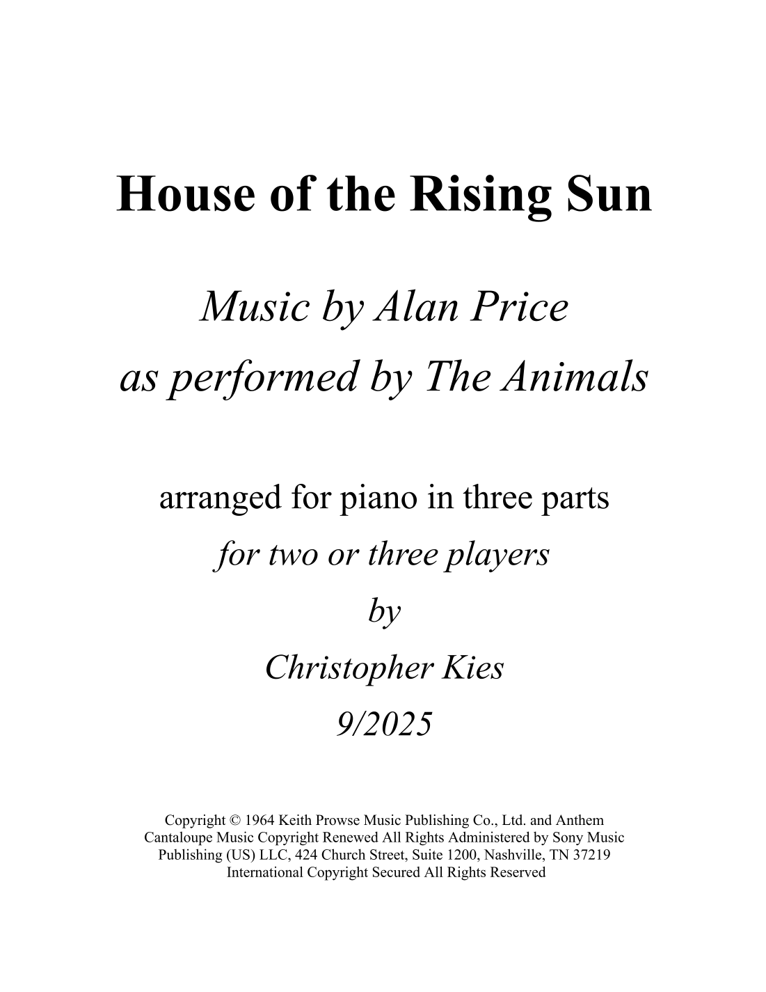 The House Of The Rising Sun (arr. Christopher Kies) by The Animals ...
