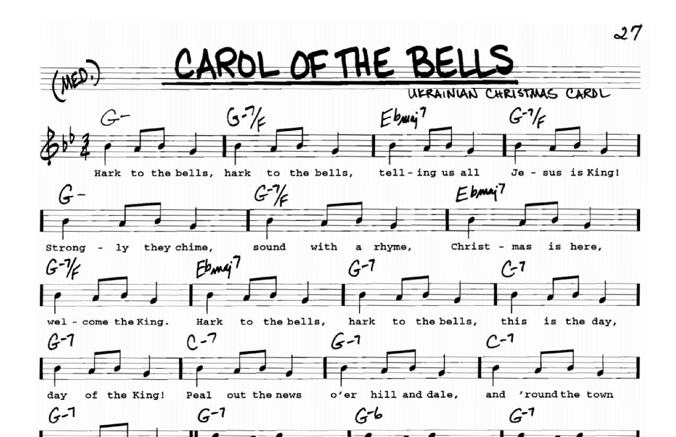 CAROL OF THE BELLS - Lead Sheet (arr. Ukrainian Christmas Carol) by ...