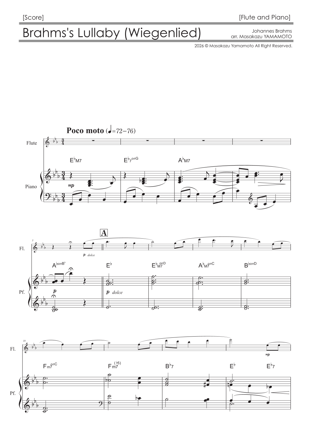 Brahms' Lullaby - Jazz Ballad [Flute and Piano] (arr. Masakazu YAMAMOTO ...