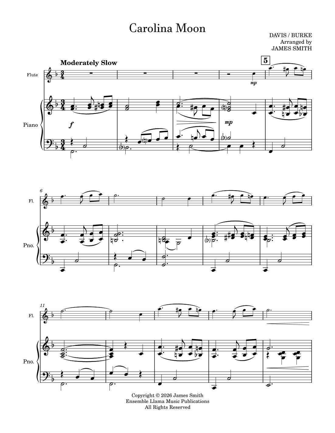 Carolina Moon - Arranged for Flute Solo & Piano Accompaniment (arr ...