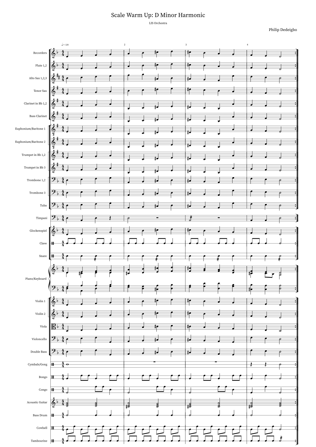 Scale Warm-Up for Orchestra; D Minor Harmonic by Philip Dedeigbo for ...