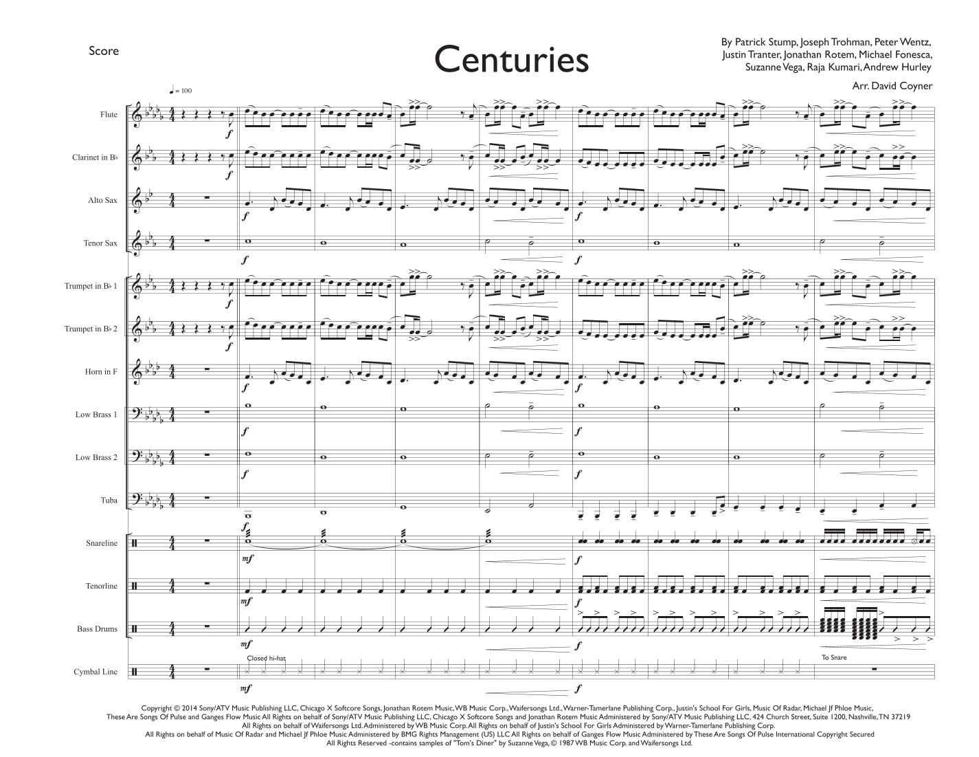 Centuries (arr. David Coyner) by Fall Out Boy Sheet Music for Marching ...