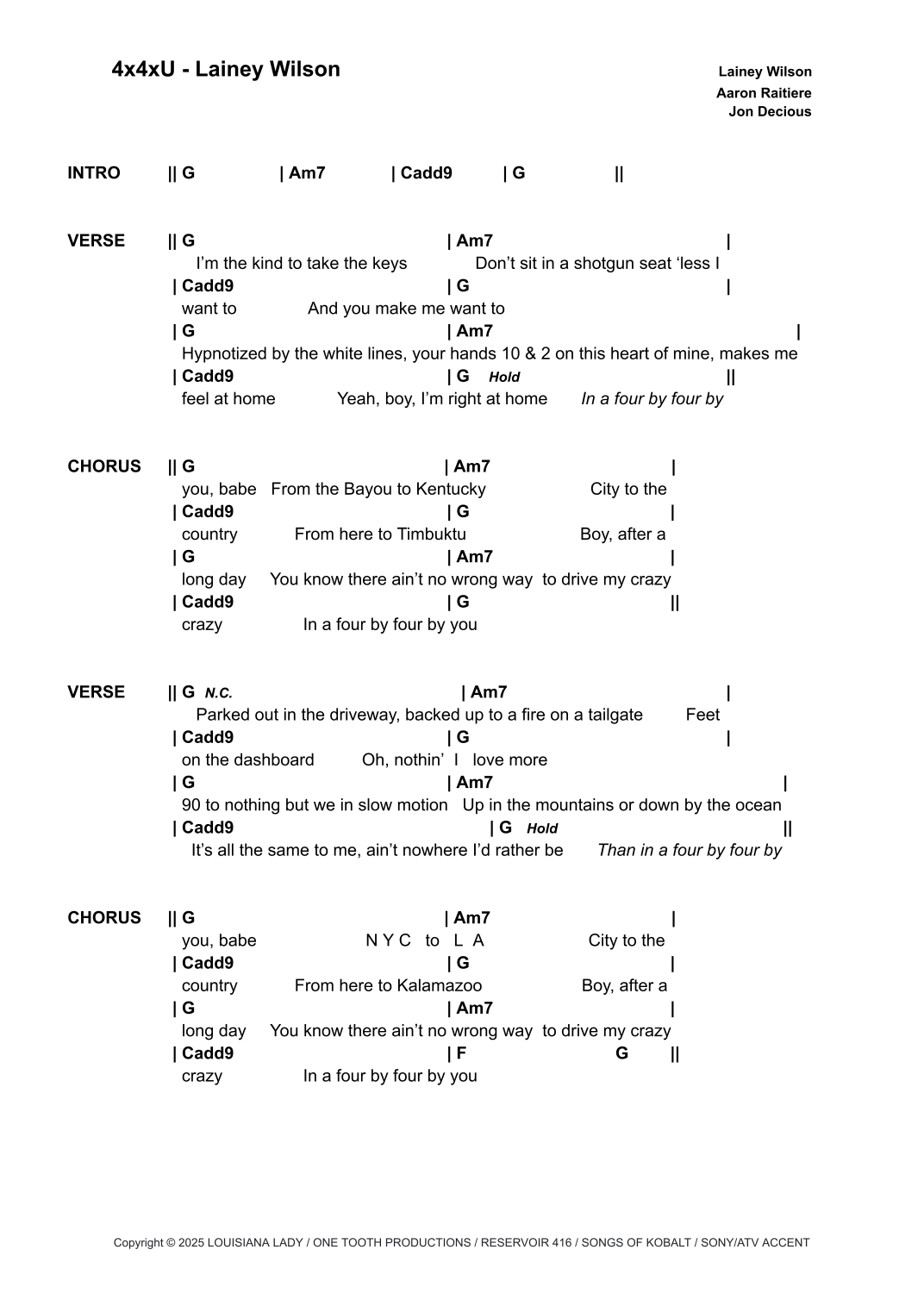 4x4xu (arr. Bronson Ferdinand Wright) by Lainey Wilson Sheet Music for ...