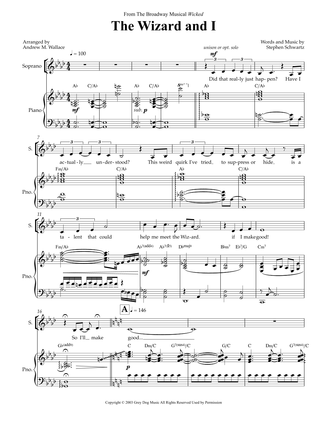 The Wizard And I (arr. Andrew M. Wallace) by Stephen Schwartz Sheet ...