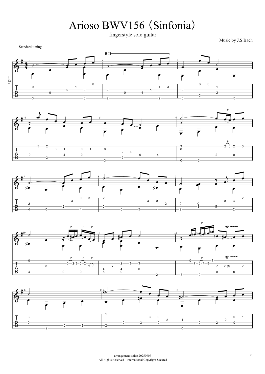 Arioso BWV156 (Sinfonia) (arr. saizo) by J.S.BACH Sheet Music for Solo ...