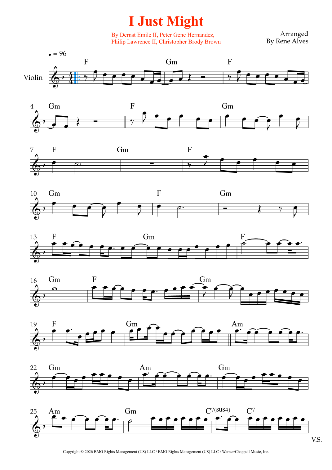I Just Might (arr. Rene Alves) von Bruno Mars Noten zum Violine solo ...