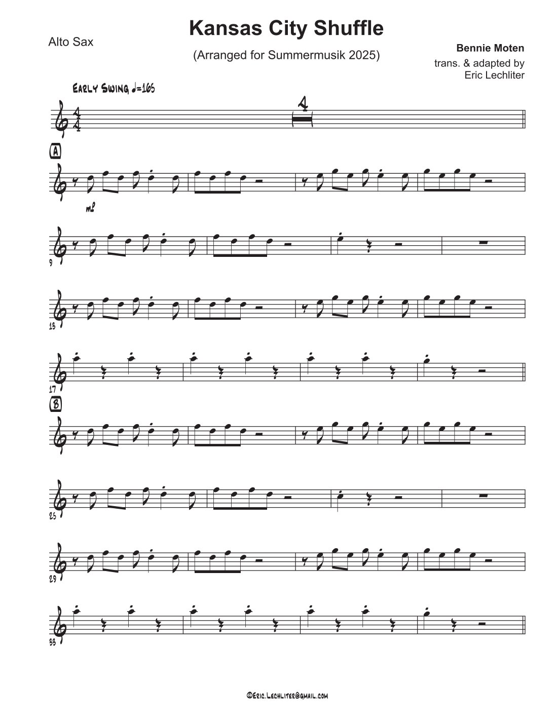 Kansas City Shuffle (arr. Eric Lechliter) by Bennie Moten Sheet Music ...