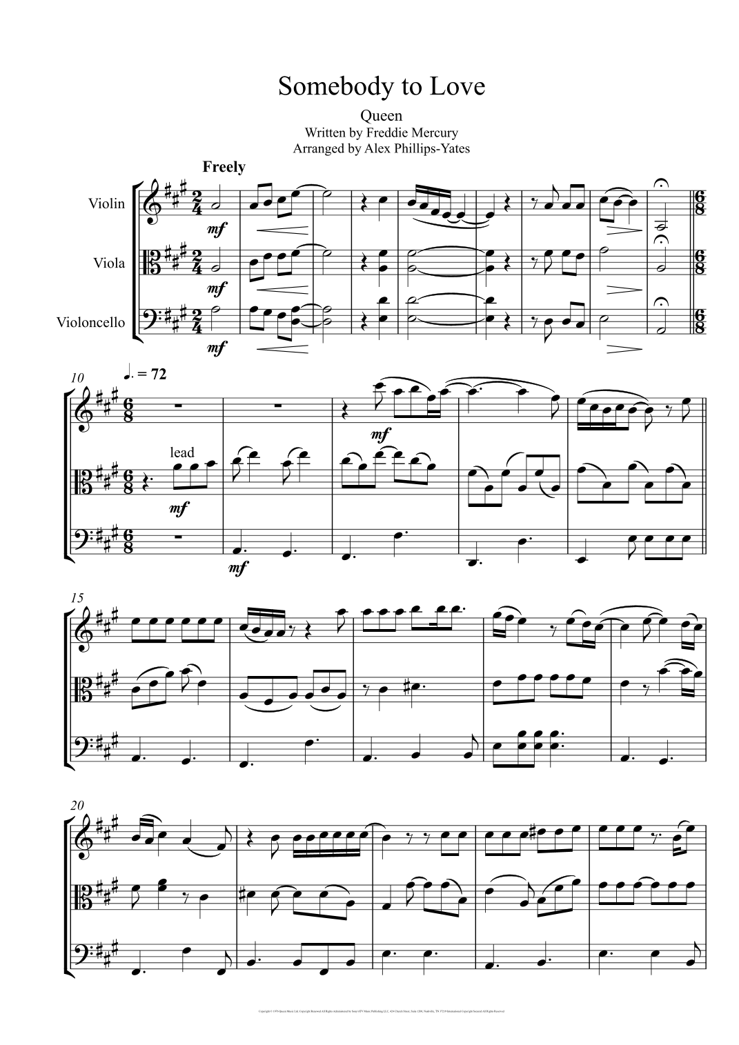 Somebody To Love (arr. Alex Phillips-Yates) by Queen Sheet Music for ...