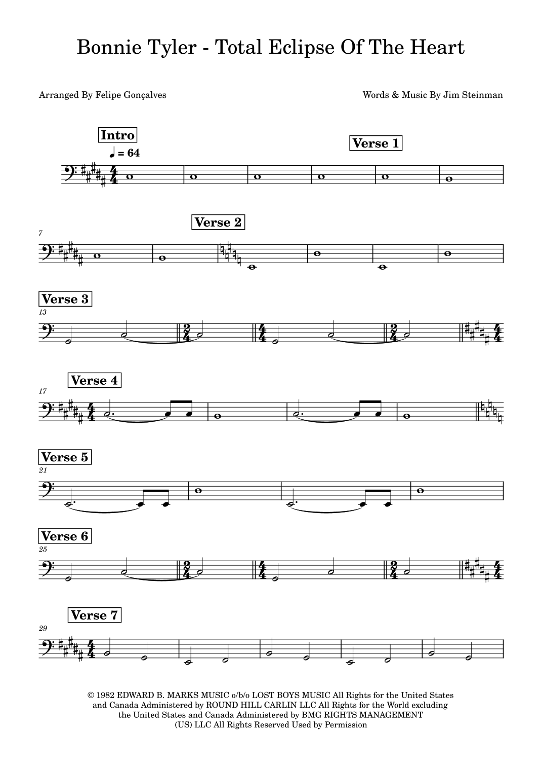 Total Eclipse Of The Heart (arr. Only Bass) by Bonnie Tyler Sheet Music for Instrumental Solo at ...