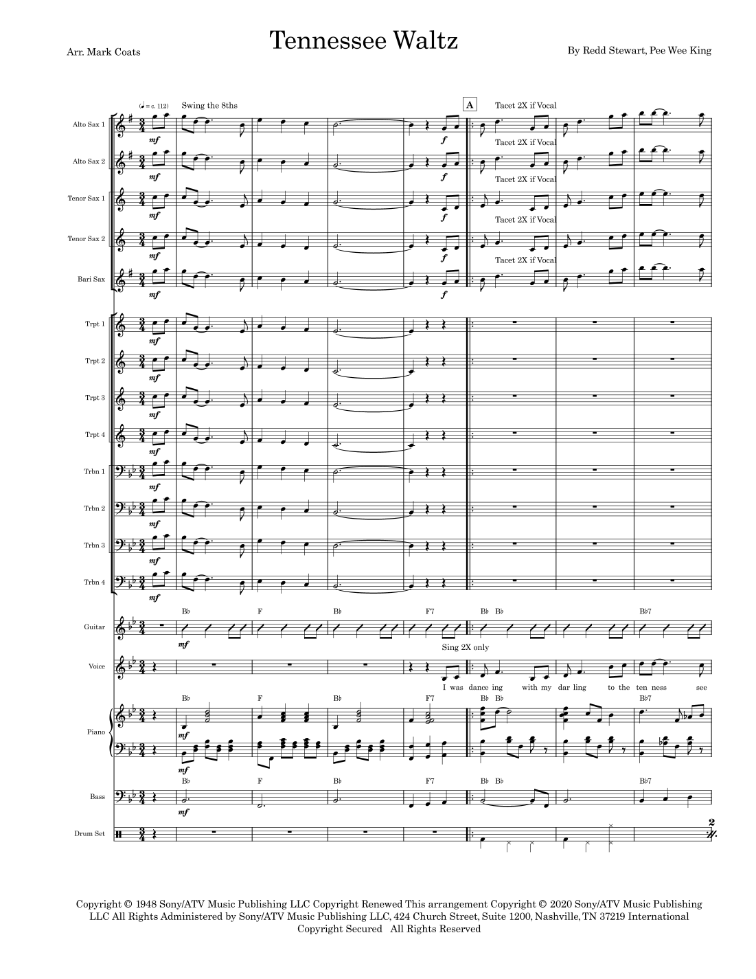 Tennessee Waltz (arr. Mark Coats) von Patti Page Noten zum Jazzensemble ...