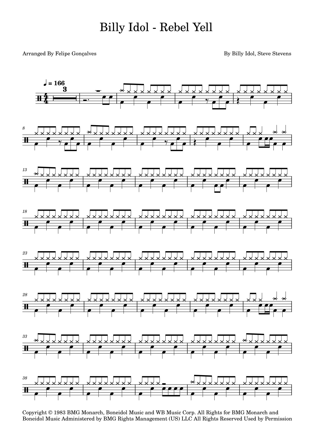 REBEL YELL (ARR. THE NINJA) PAR BILLY IDOL PARTITIONS POUR PERCUSSIONS ...