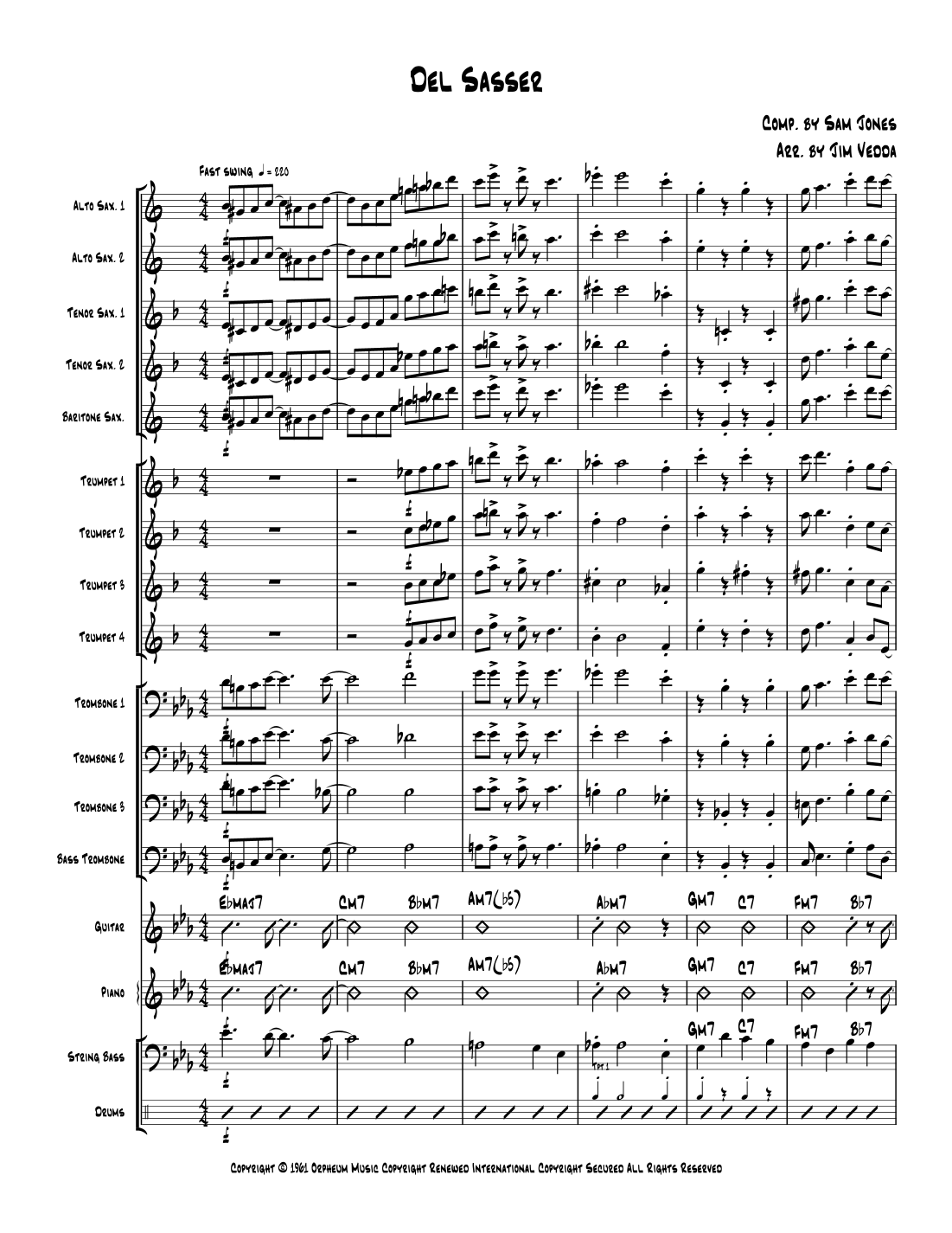 Del Sasser (arr. Jim Vedda) by Cannonball Adderley Sheet Music for Jazz ...