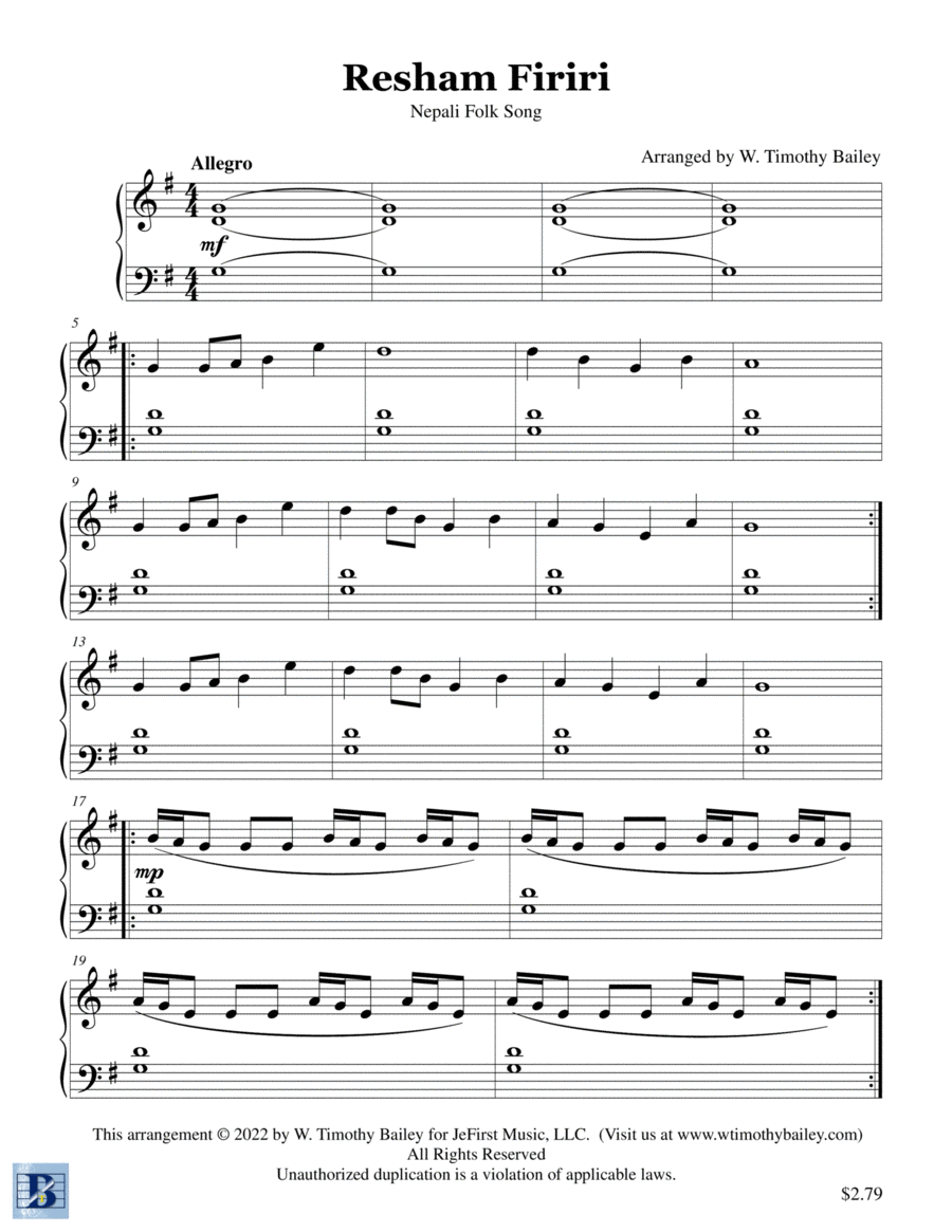 Resham Firiri (arr. W. Timothy Bailey) by Nepali Folk Song Sheet Music ...