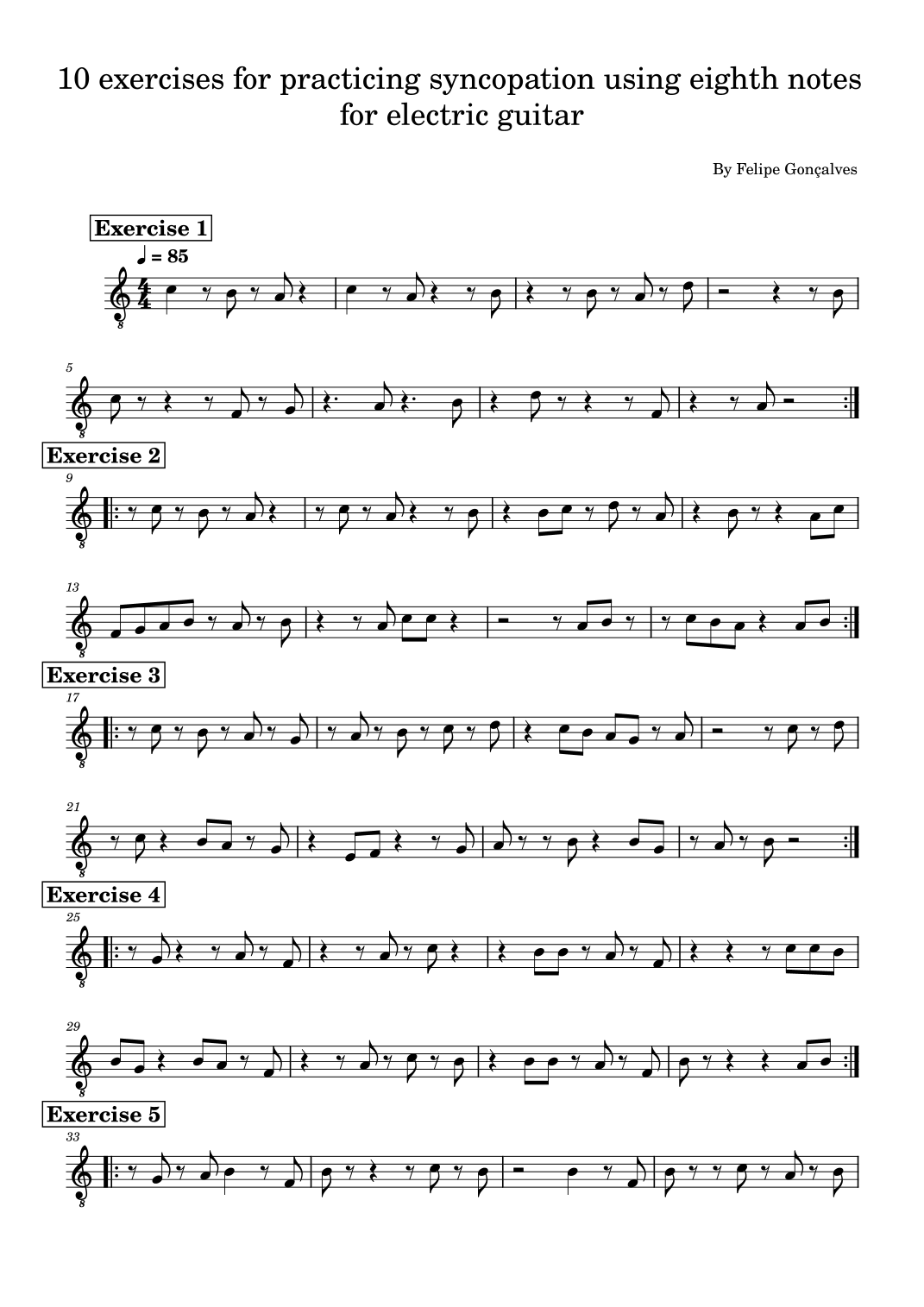 10 exercises for syncopation using eighth notes for electric guitar in ...