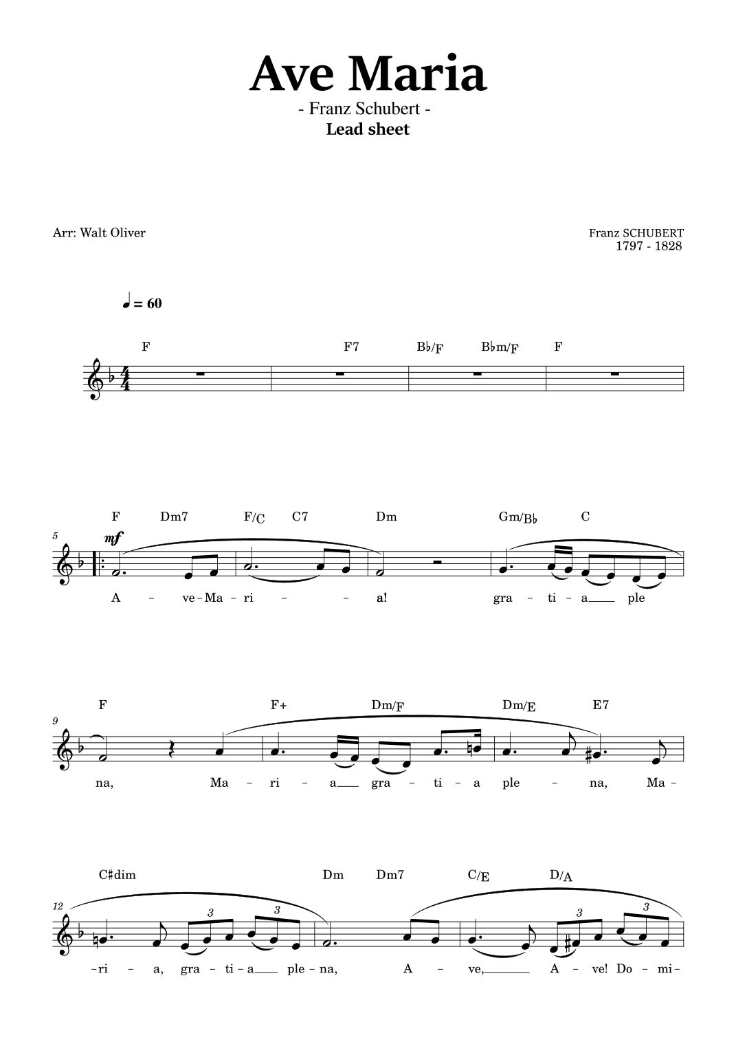 Ave Maria - Franz Schubert - Lead Sheet (Original Harmony) - F major ...