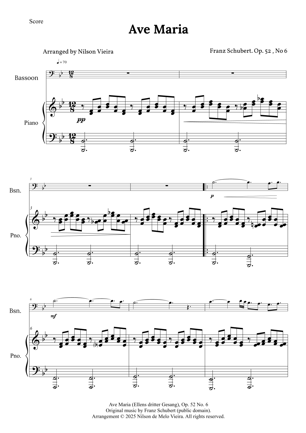 Ave Maria - Franz Schubert - Bassoon and Easy Piano (without Chords ...