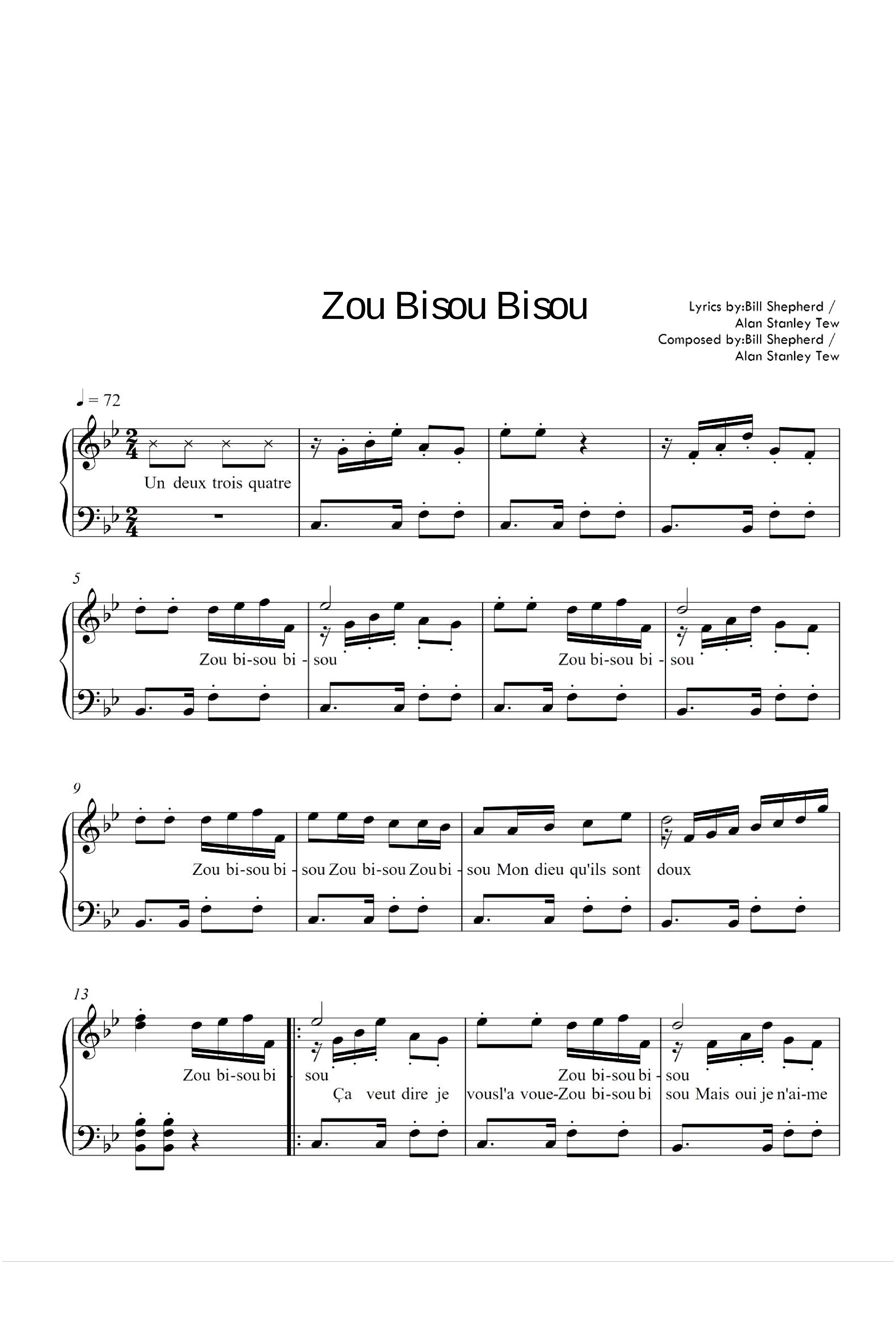 Zou Bisou Bisou (arr. Jessica Paré) by Bill Shepherd Sheet Music for ...