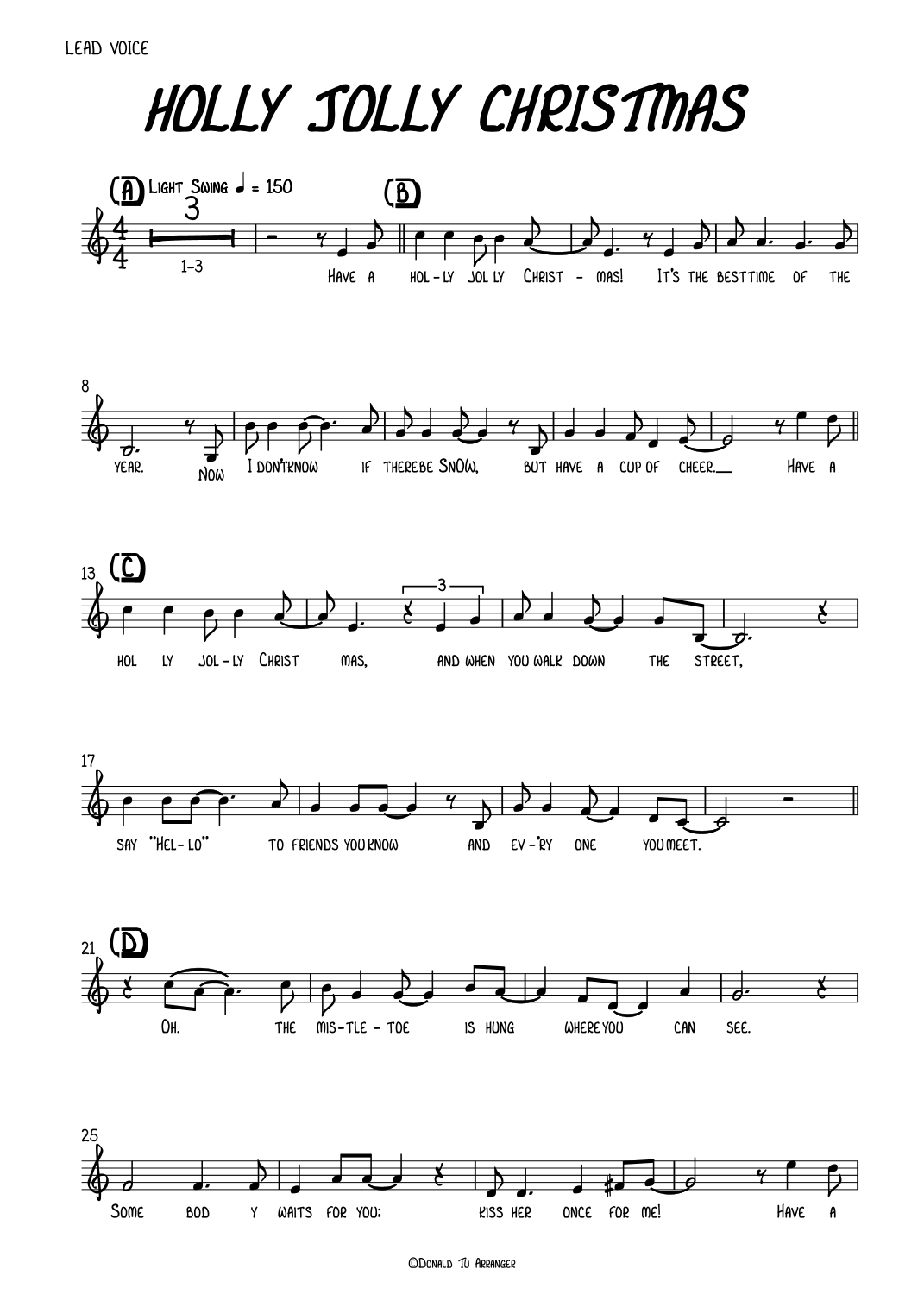 A Holly jolly chrismast - Melody Sheet (arr. Donald Tu) by Michael ...