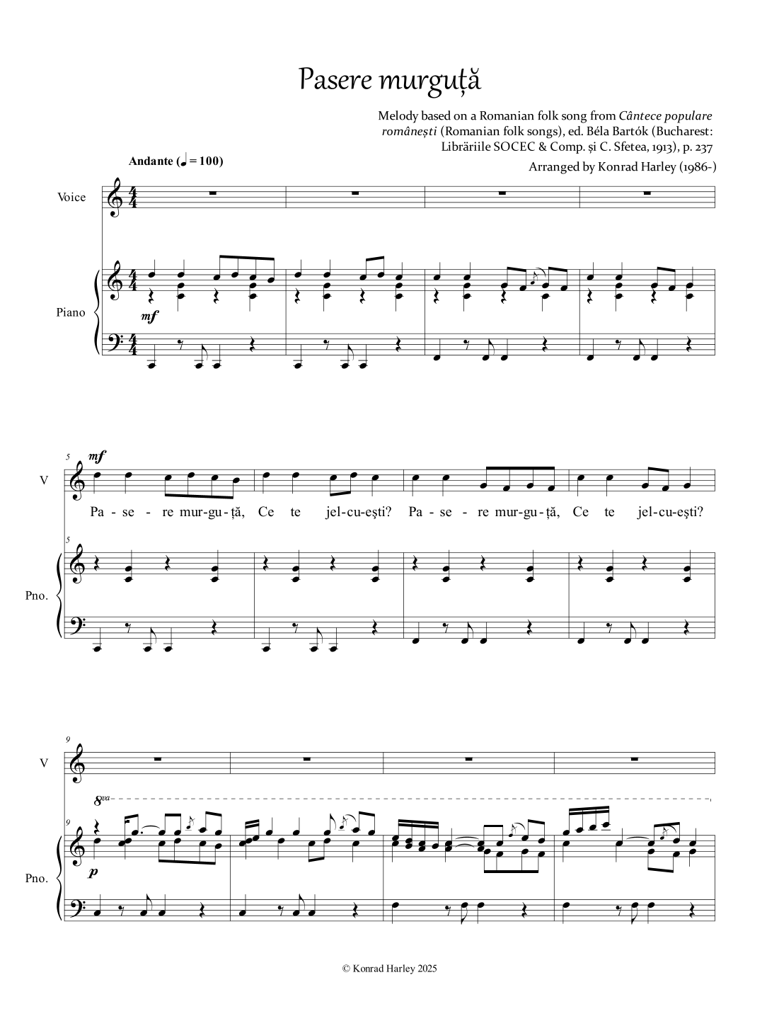 Pasere murgu?a (Little Bird) (arr. Konrad Harley) by Romanian ...