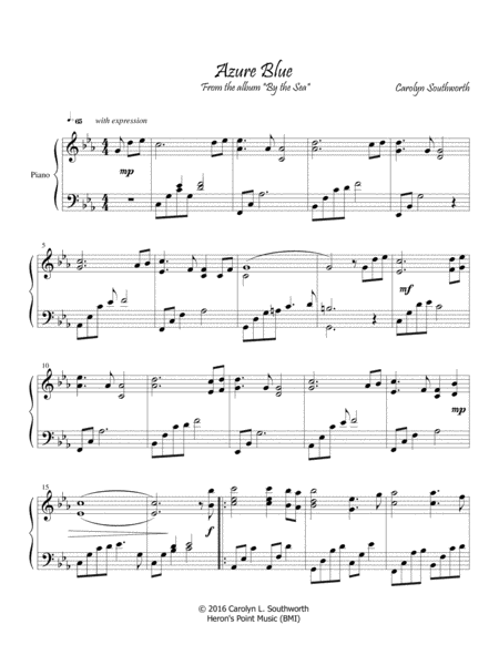 Azure Blue by Carolyn Southworth Sheet Music for Piano Solo at Sheet ...
