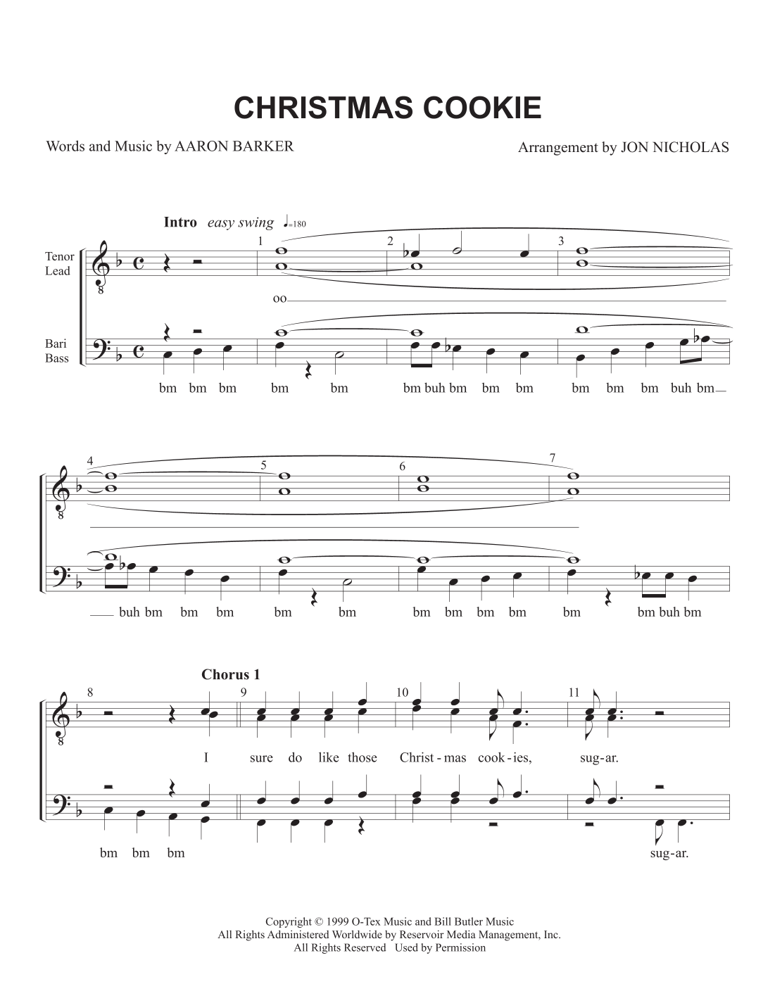 Christmas Cookie (arr. Jon Nicholas) by Aaron Barker Sheet Music for ...