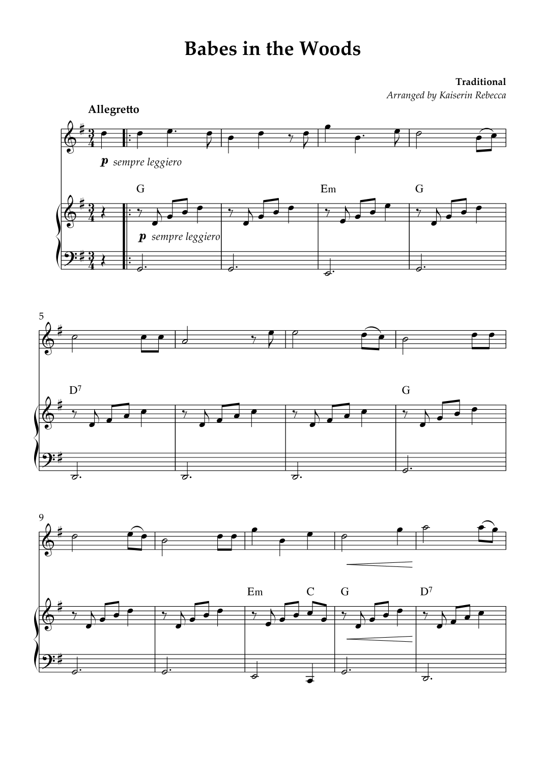 Babes in the Woods (arr. Kaiserin Rebecca) by Traditional Sheet Music ...