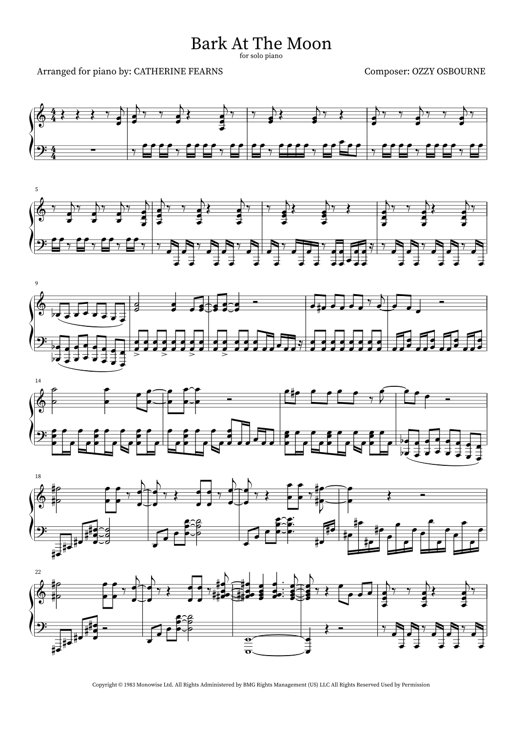 Bark At The Moon (arr. Catherine Fearns) by Ozzy Osbourne Sheet Music ...