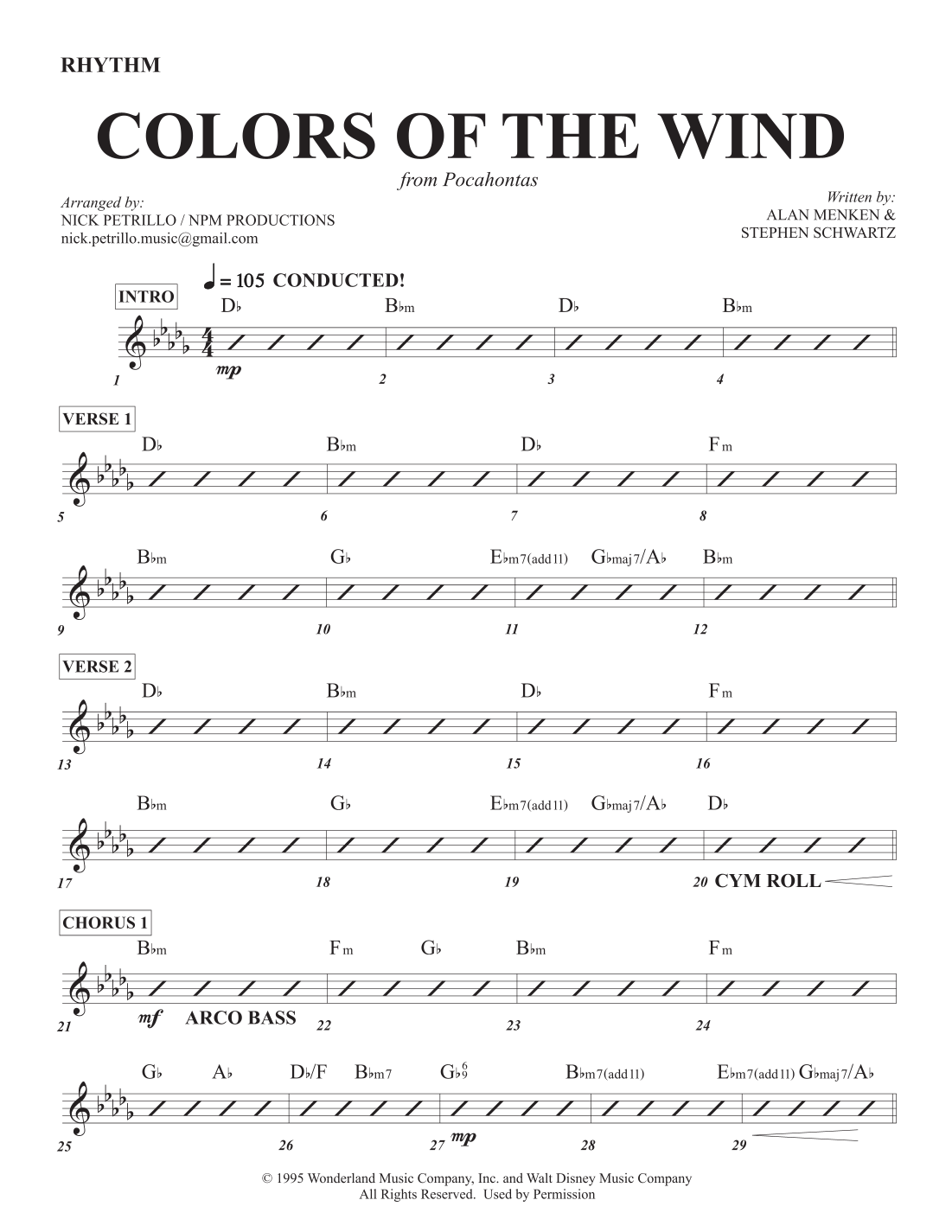 Colors Of The Wind (arr. Nick Petrillo) by Vanessa Williams Sheet Music ...
