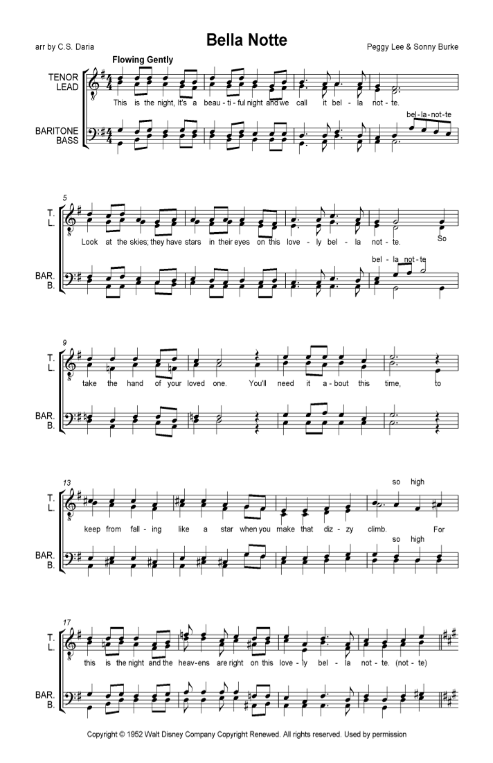 Bella Notte (arr. C.S. Daria) by Peggy Lee Sheet Music for TTBB Choir ...