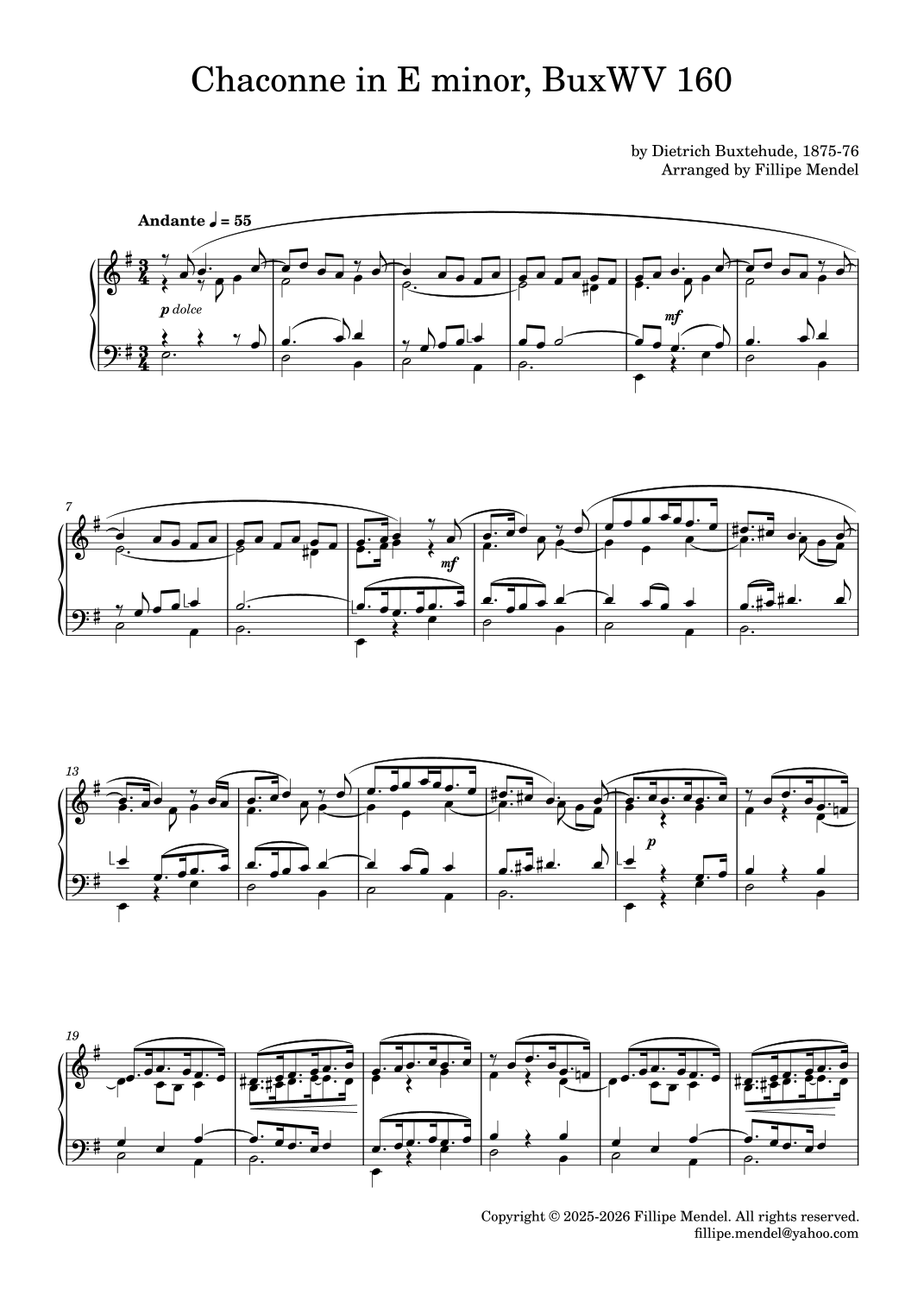 Buxtehude - Chaconne in E minor, BuxWV 160 (arr. Fillipe Mendel) par ...