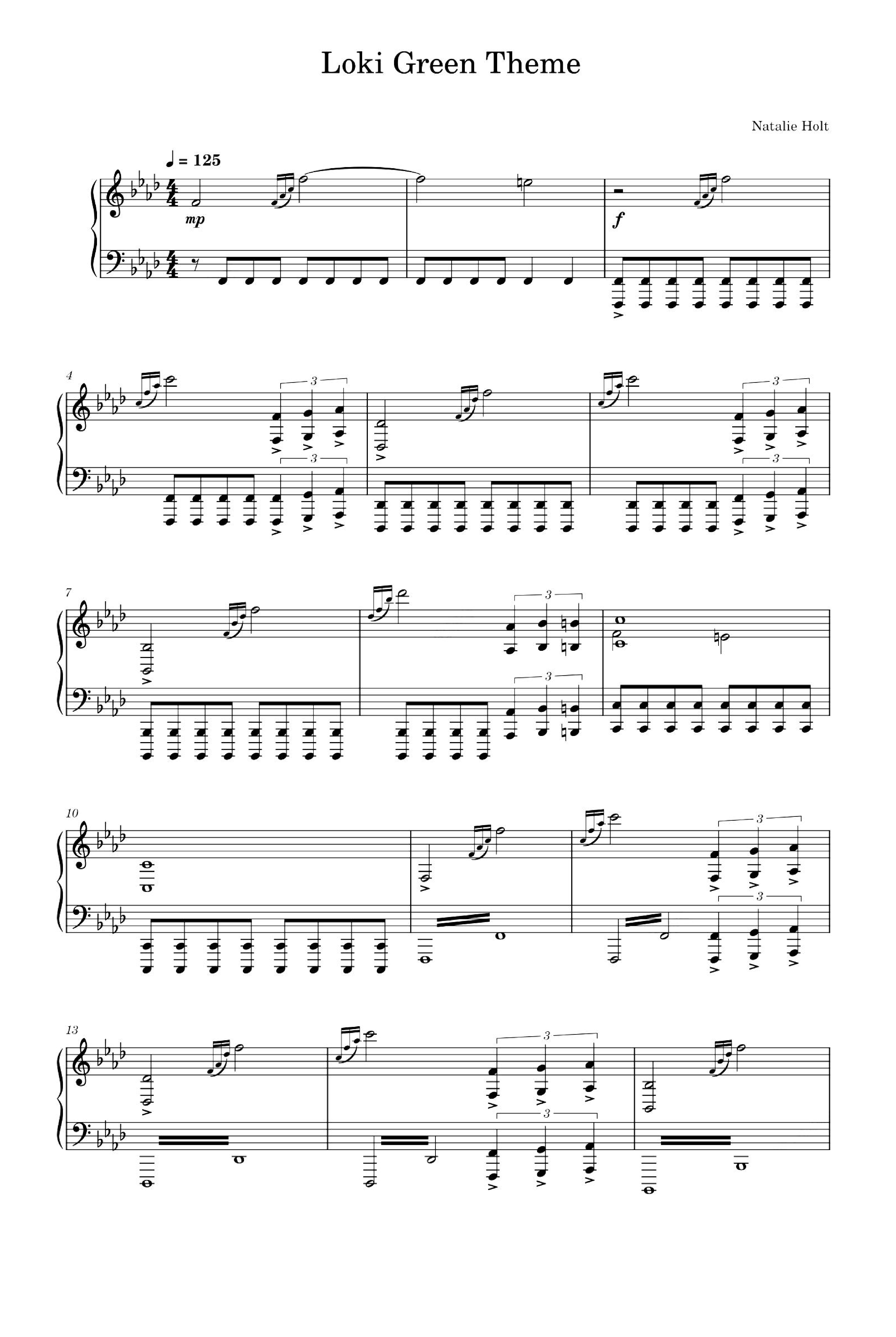 Loki Green Theme (arr. NATALIE HOLT) par NATALIE HOLT Partitions pour Piano solo sur Sheet Music ...