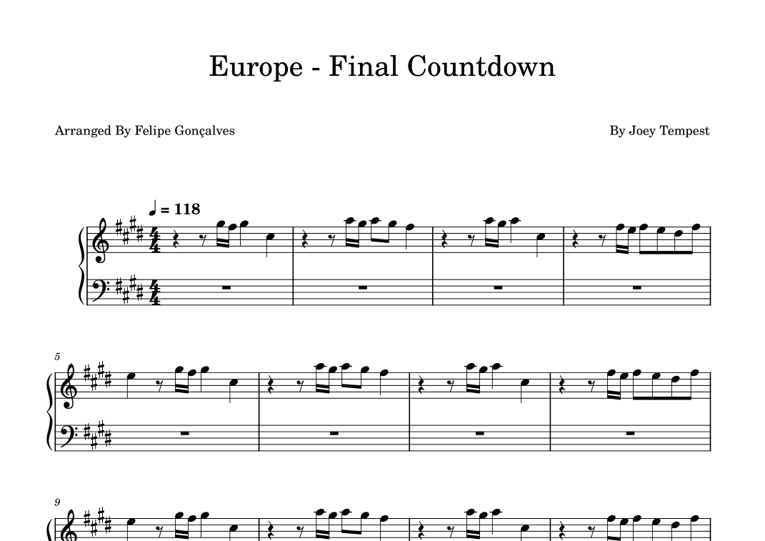 Final Countdown (arr. Felipe Gonçalves) by Europe Sheet Music for ...