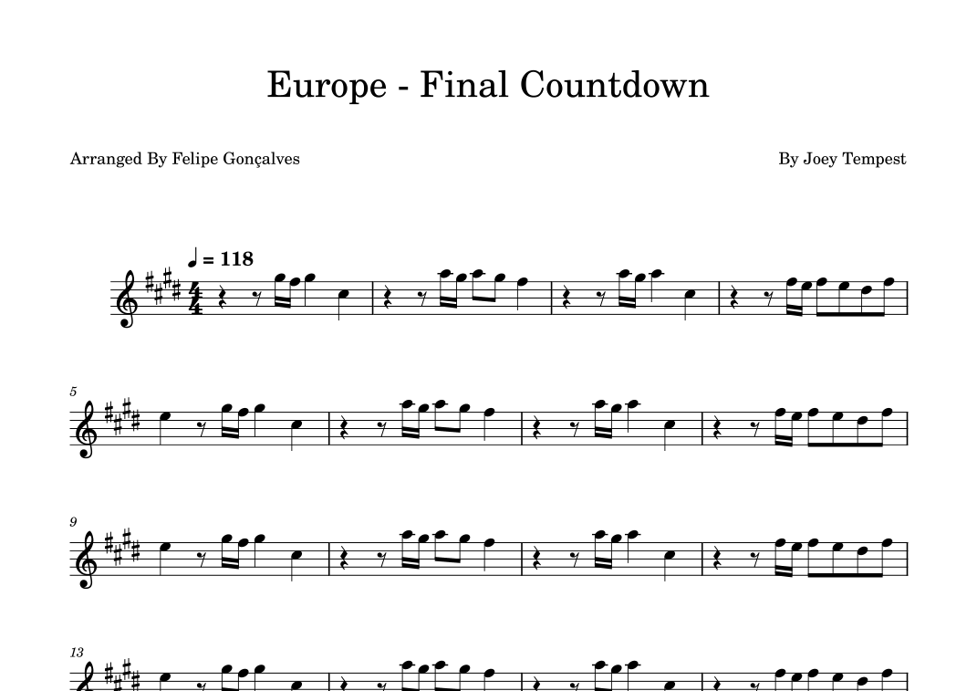 Final Countdown (arr. Felipe Gonçalves) by Europe Sheet Music for ...
