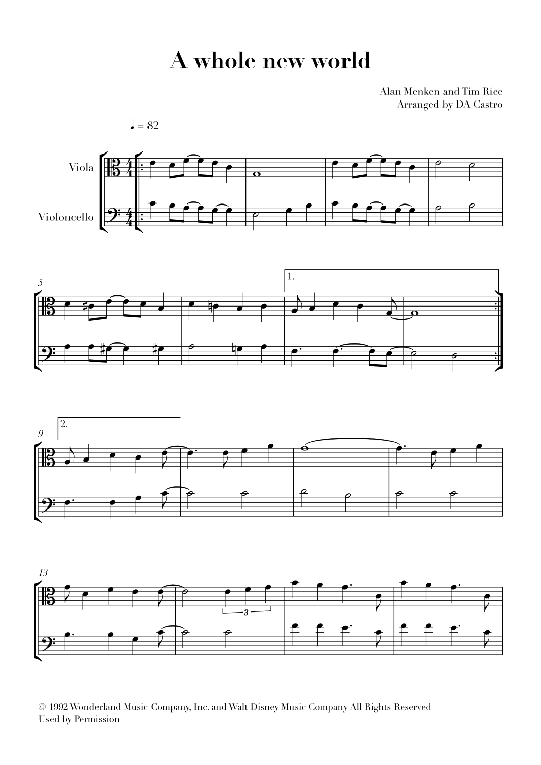 A Whole New World by Tim Rice Sheet Music for Instrumental Duet (arr ...