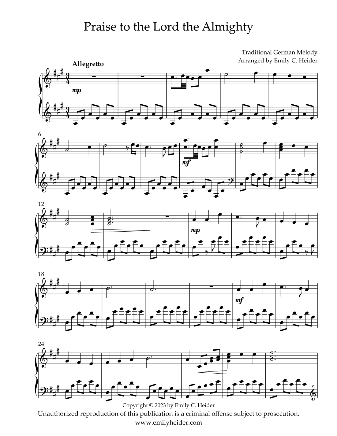 Praise to the Lord the Almighty (arr. Emily Heider) by Emily Heider ...