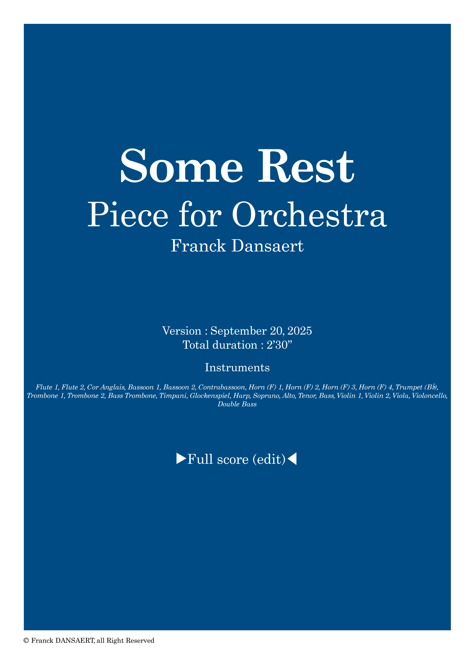Some Rest - Score Only by Franck Dansaert Sheet Music for Full ...