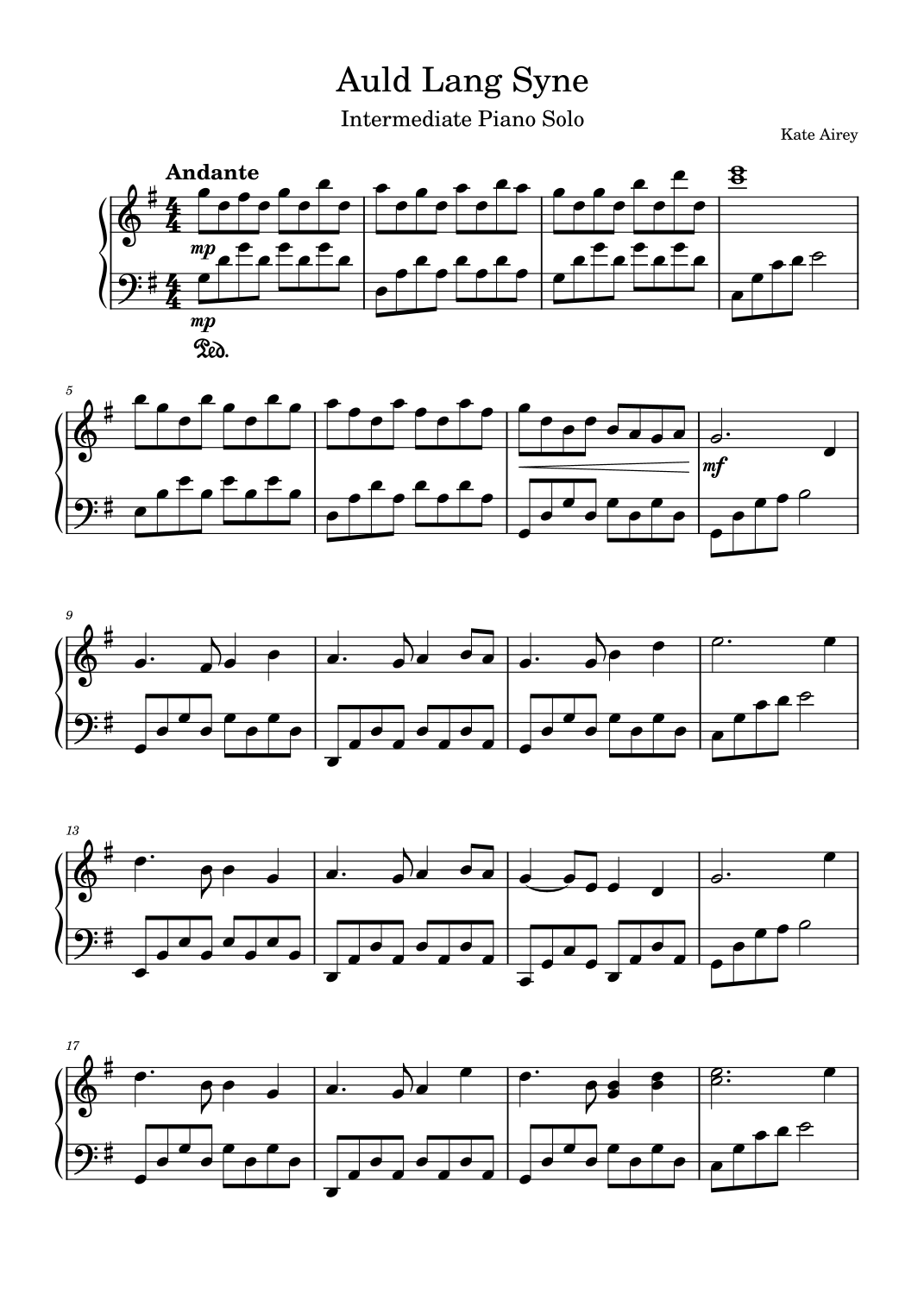 Auld Lang Syne (arr. Kate Airey) by Robert Burns Sheet Music for Piano ...
