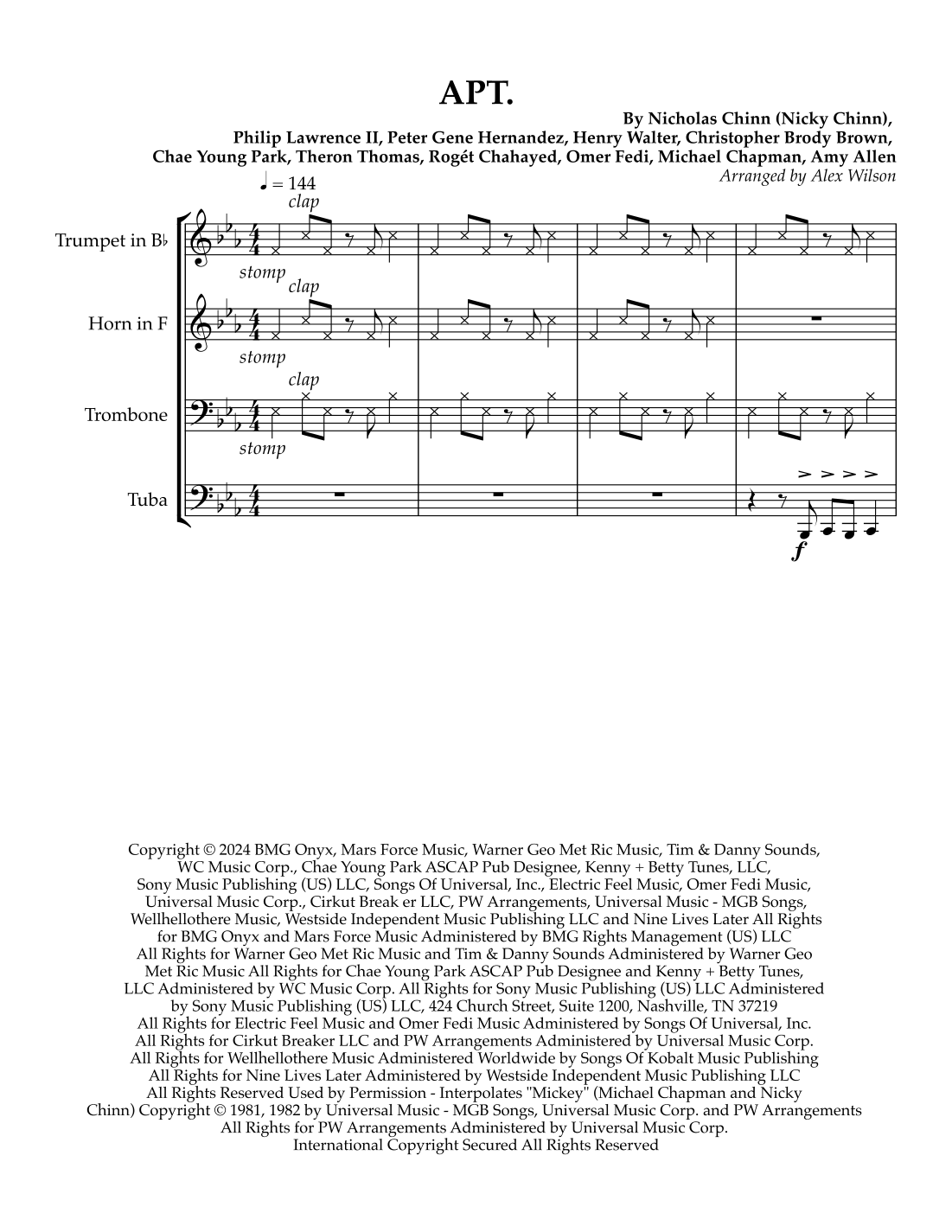 Apt. (arr. Alex Wilson) von Rosé & Bruno Mars Noten zum Blechbläser ...