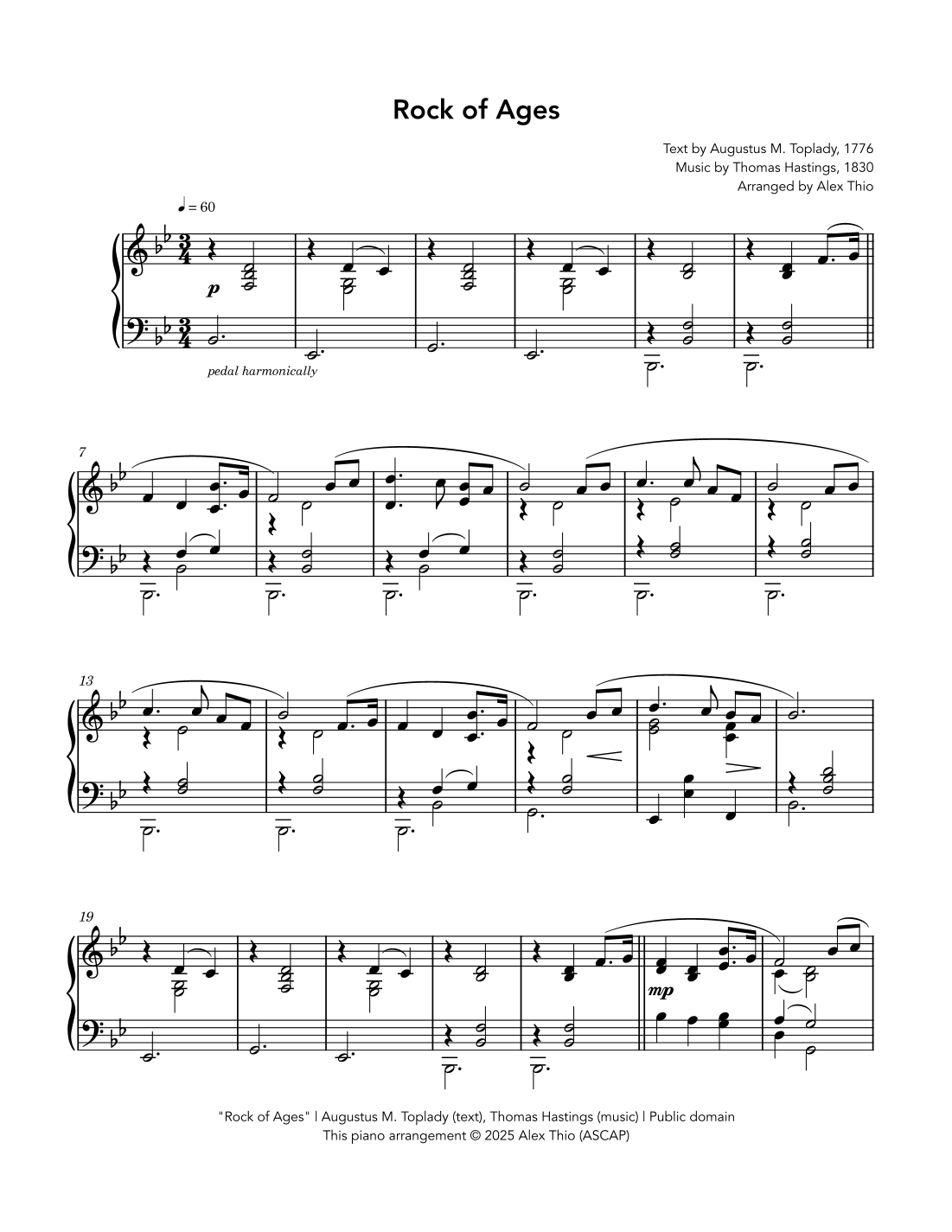 Rock of Ages - Piano Solo (arr. Alex Thio) by Augustus M. Toplady ...