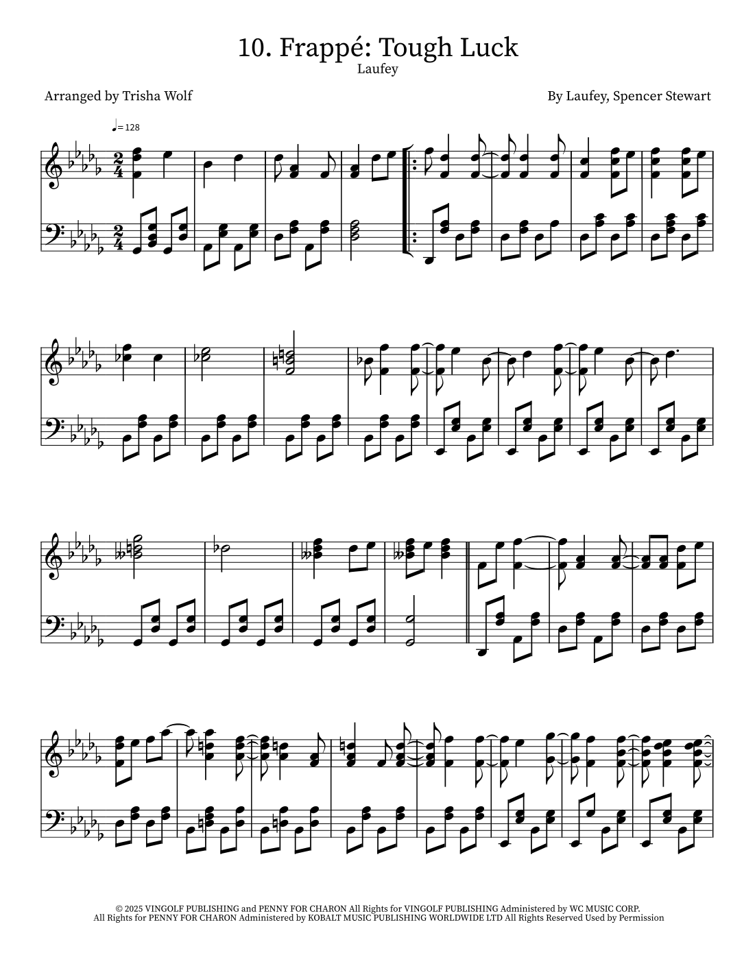 Tough Luck (arr. Trisha Wolf) by Laufey Sheet Music for Piano Solo at ...