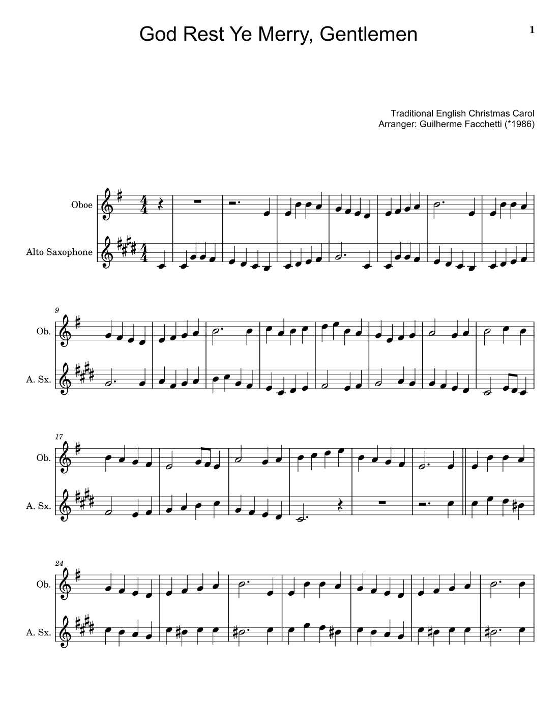 God Rest Ye Merry, Gentlemen - Oboe and A. Sax. (arr. Guilherme ...