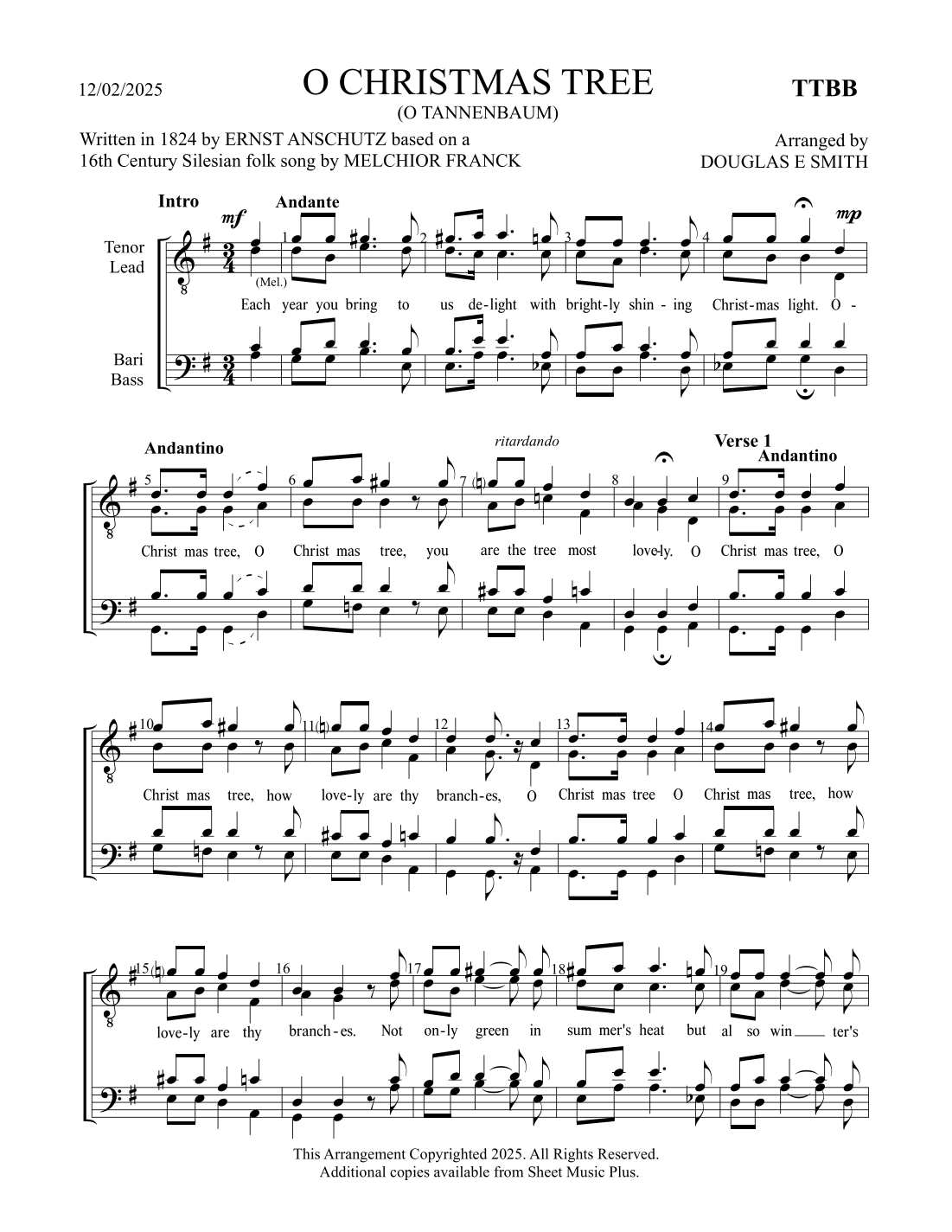 O Christmas Tree (O Tannenbaum) (arr. Douglas E Smith) by Ernst ...
