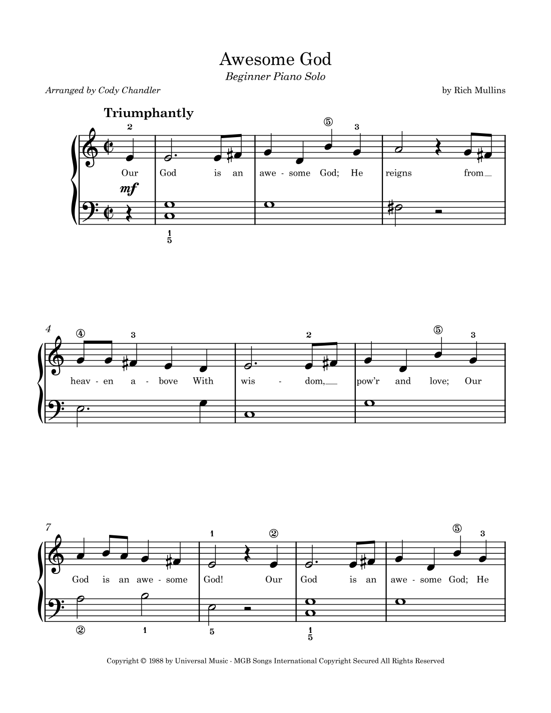 Awesome God (arr. Cody Chandler) by Rich Mullins Sheet Music for Easy ...