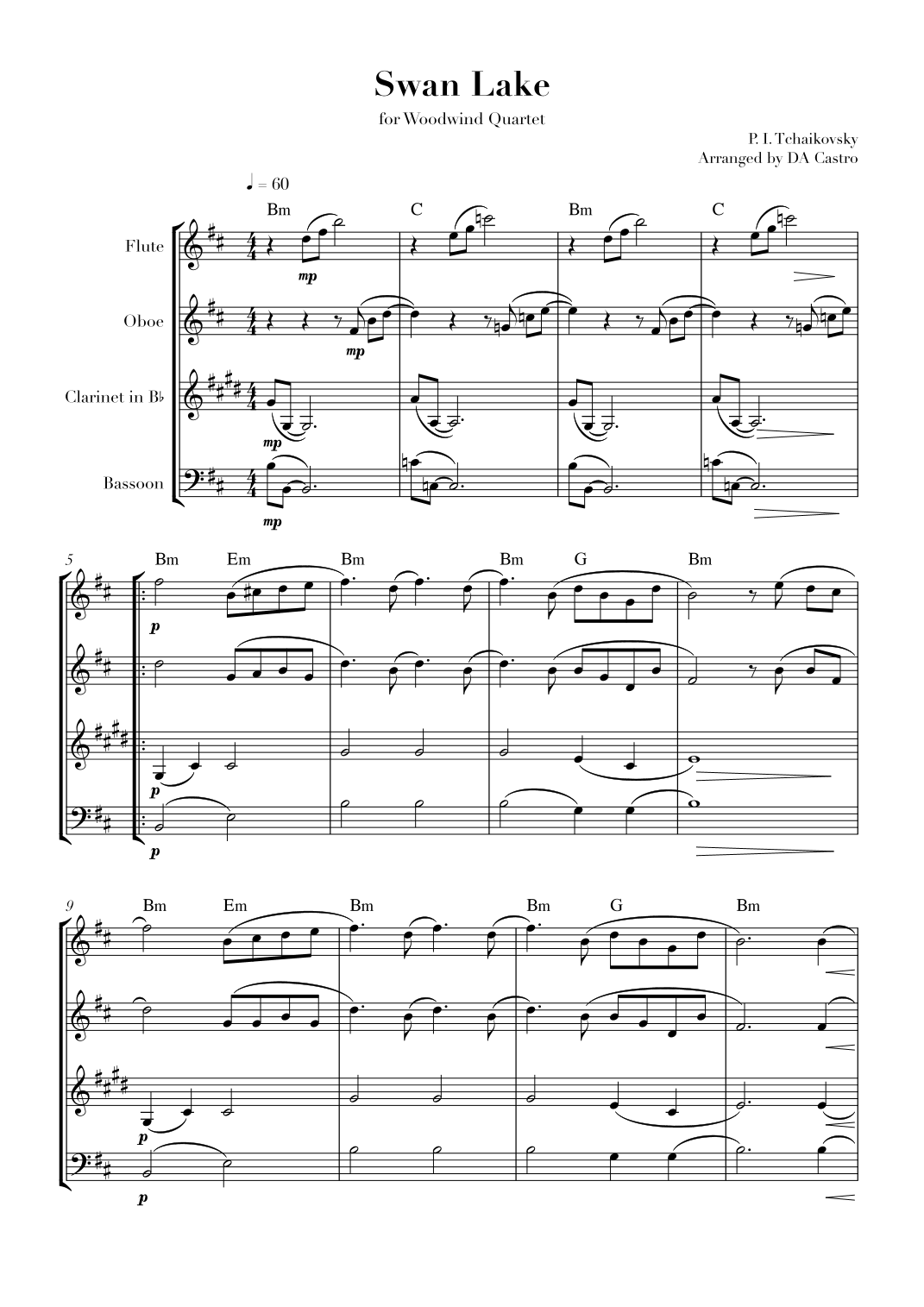 Swan Lake Op. 20 - Act. II (arr. DA Castro) by P. I. Tchaikovsky Sheet ...