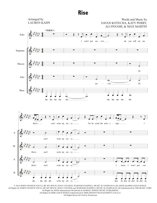 Rise (arr. Lauren Kahn) by Katy Perry Sheet Music for SSAA Choir at ...