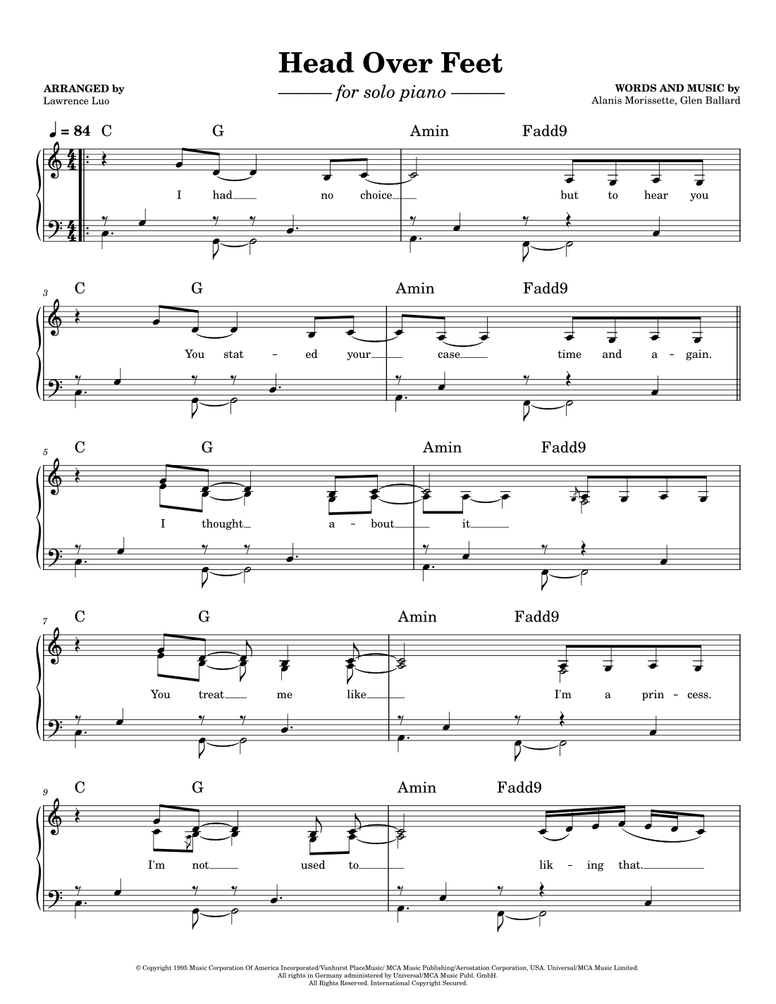 Head Over Feet (arr. Lawrence Luo) by Alanis Morissette Sheet Music for ...