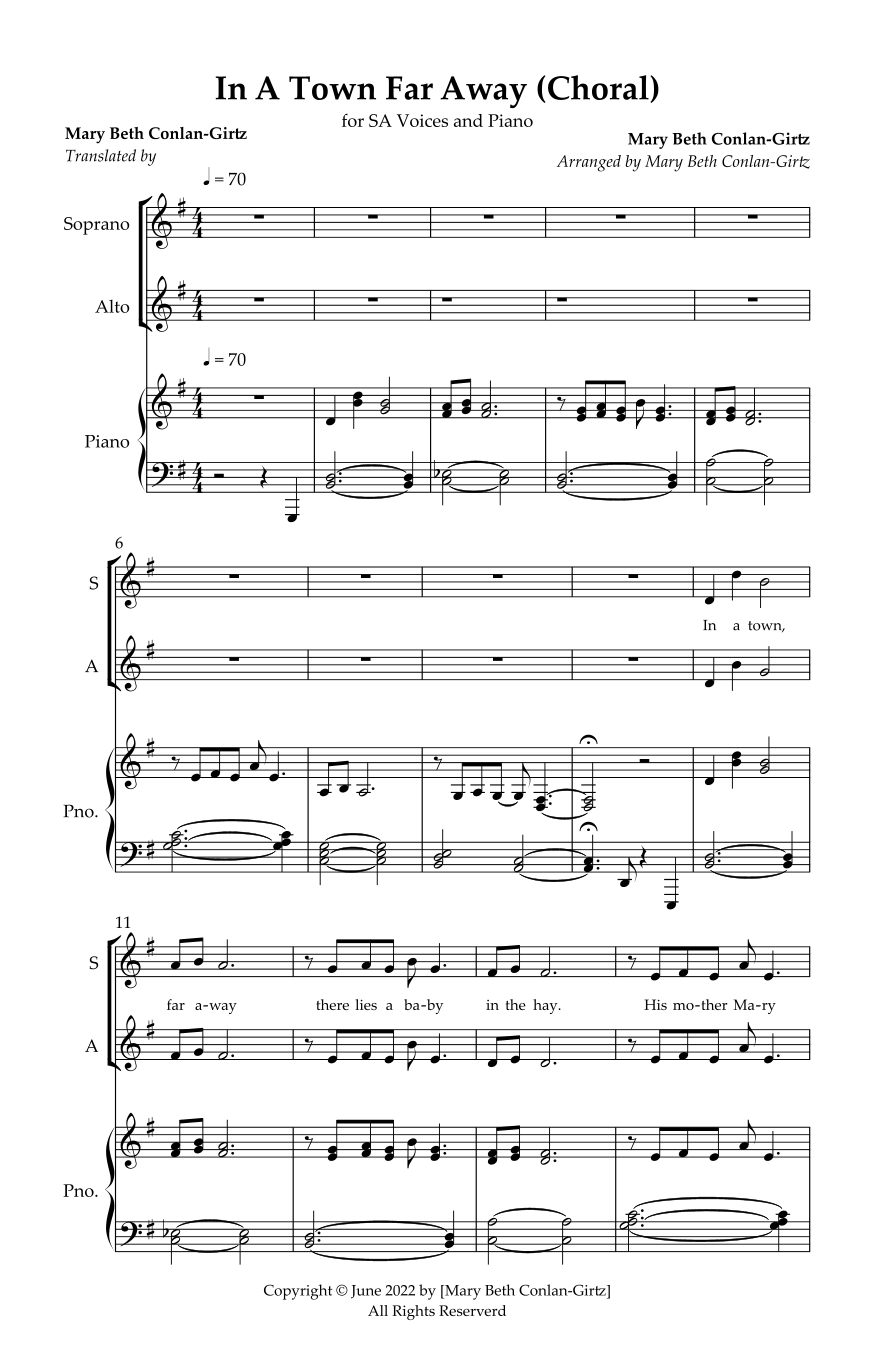 In A Town Far Away (Choral) by Mary Beth Conlan-Girtz Sheet Music for ...