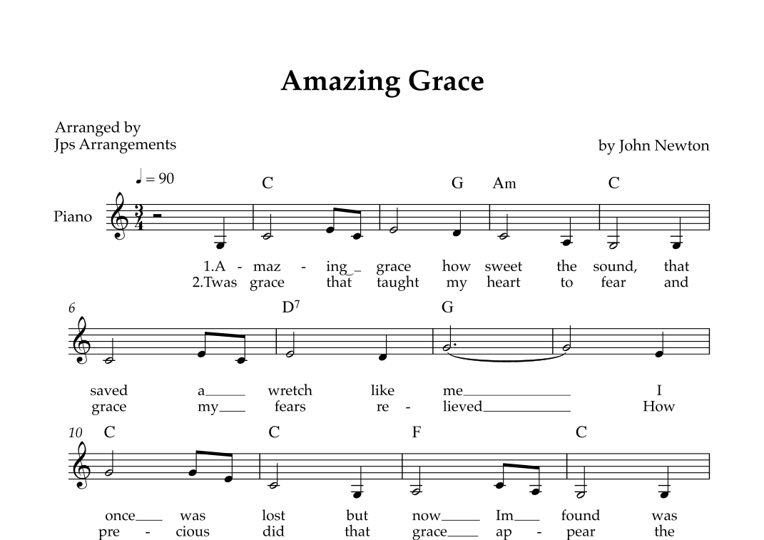 Amazing Grace - Easy Piano in C Major (arr. Jps Arrangements) by John ...